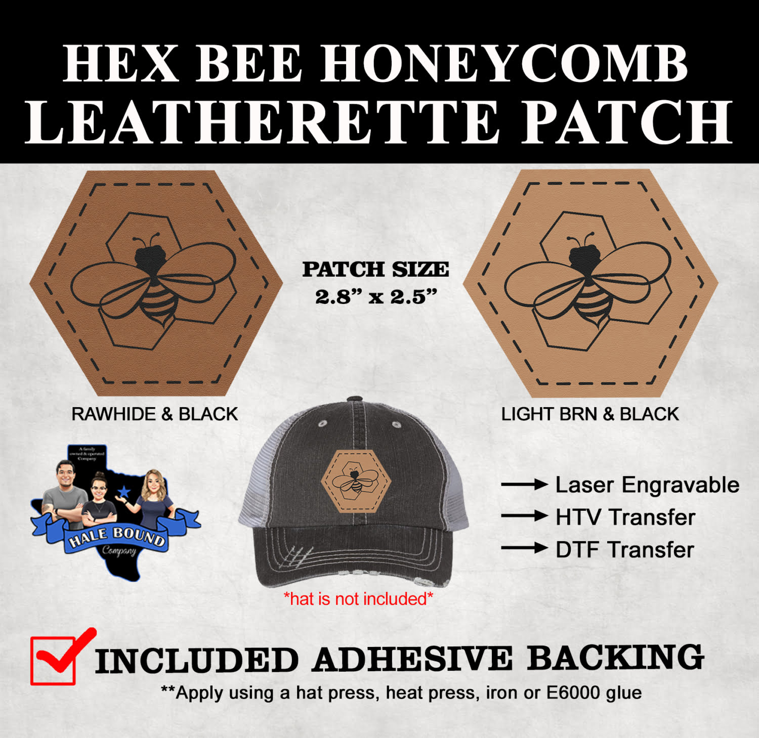 Hale Bound Company - HEX BEE HONEYCOMB LEATHERETTE PATCH