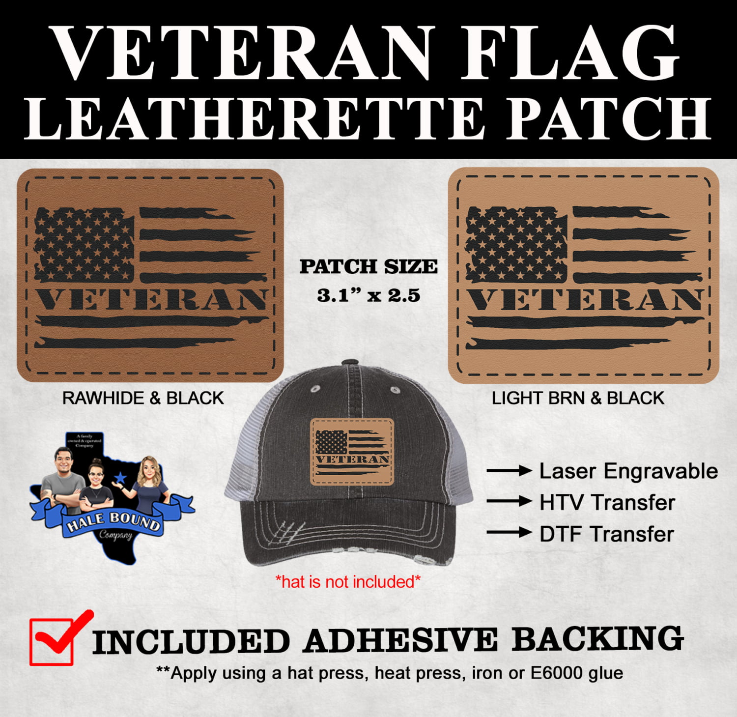 Hale Bound Company - VETERAN FLAG LEATHERETTE PATCH