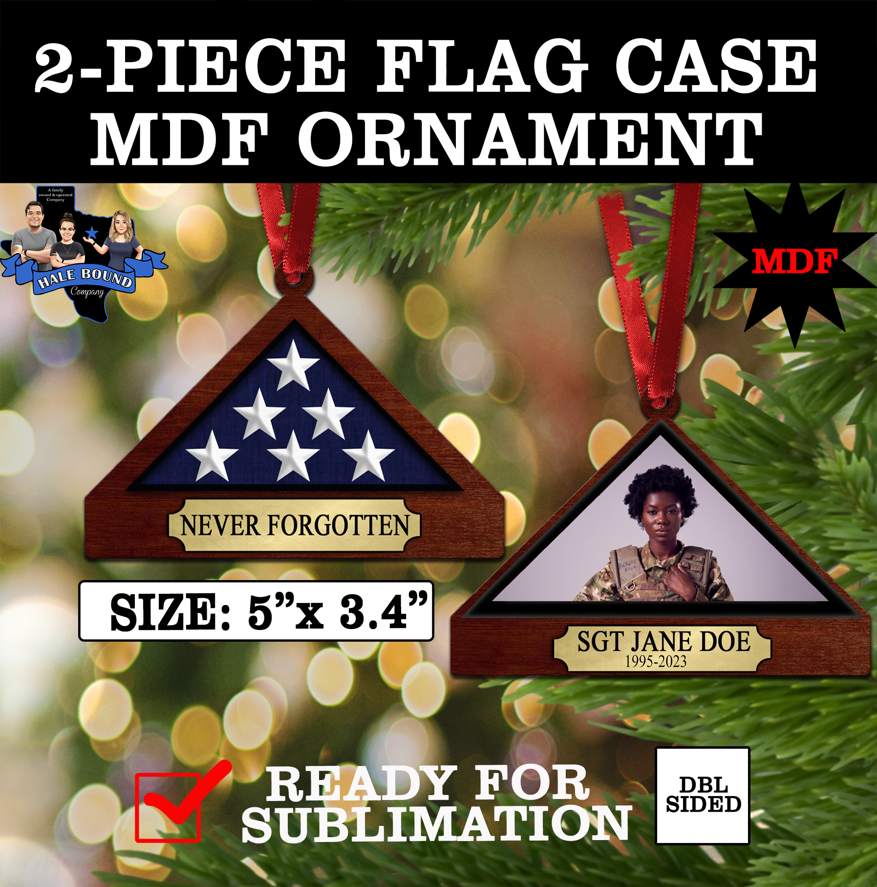 2-PIECE FLAG CASE MDF ORNAMENT