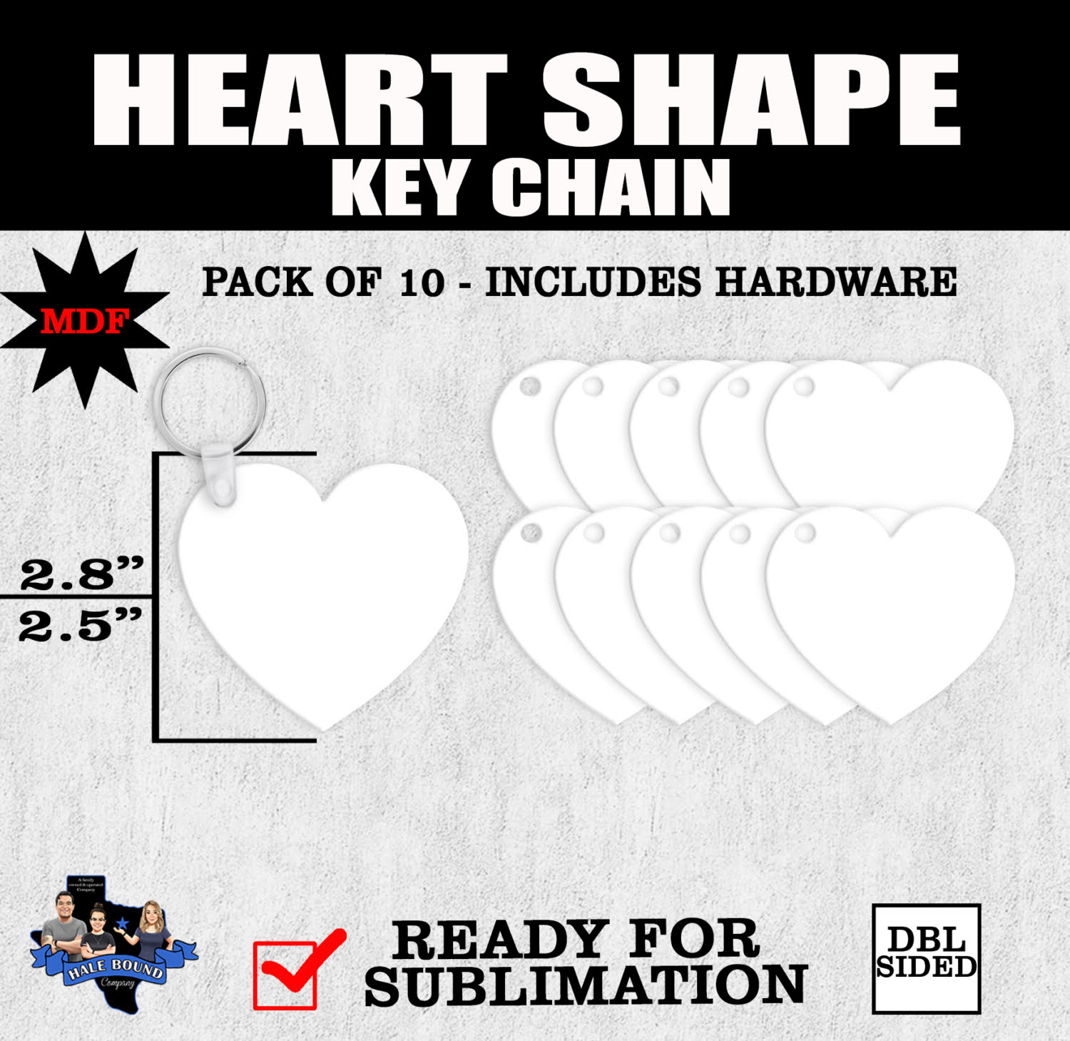 HEART SHAPE MDF KEYCHAIN (10 PACK) - FOR SUBLIMATION