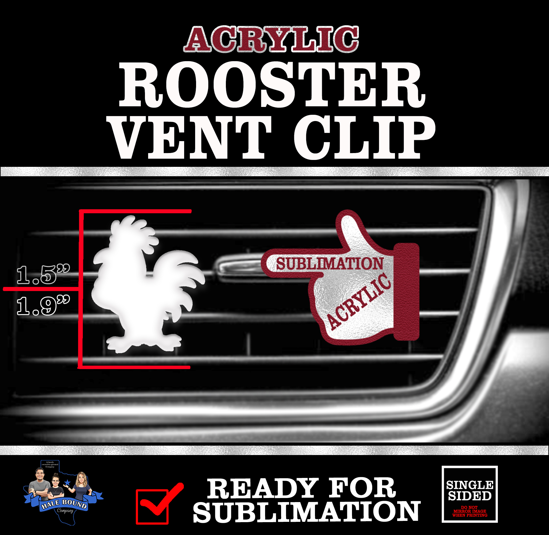 ROOSTER ACRYLIC CAR VENT FRESHENERS