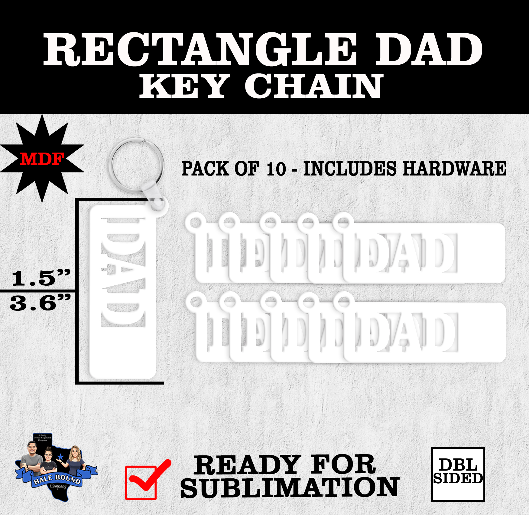 RECTANGLE DAD MDF KEYCHAIN - FOR SUBLIMATION