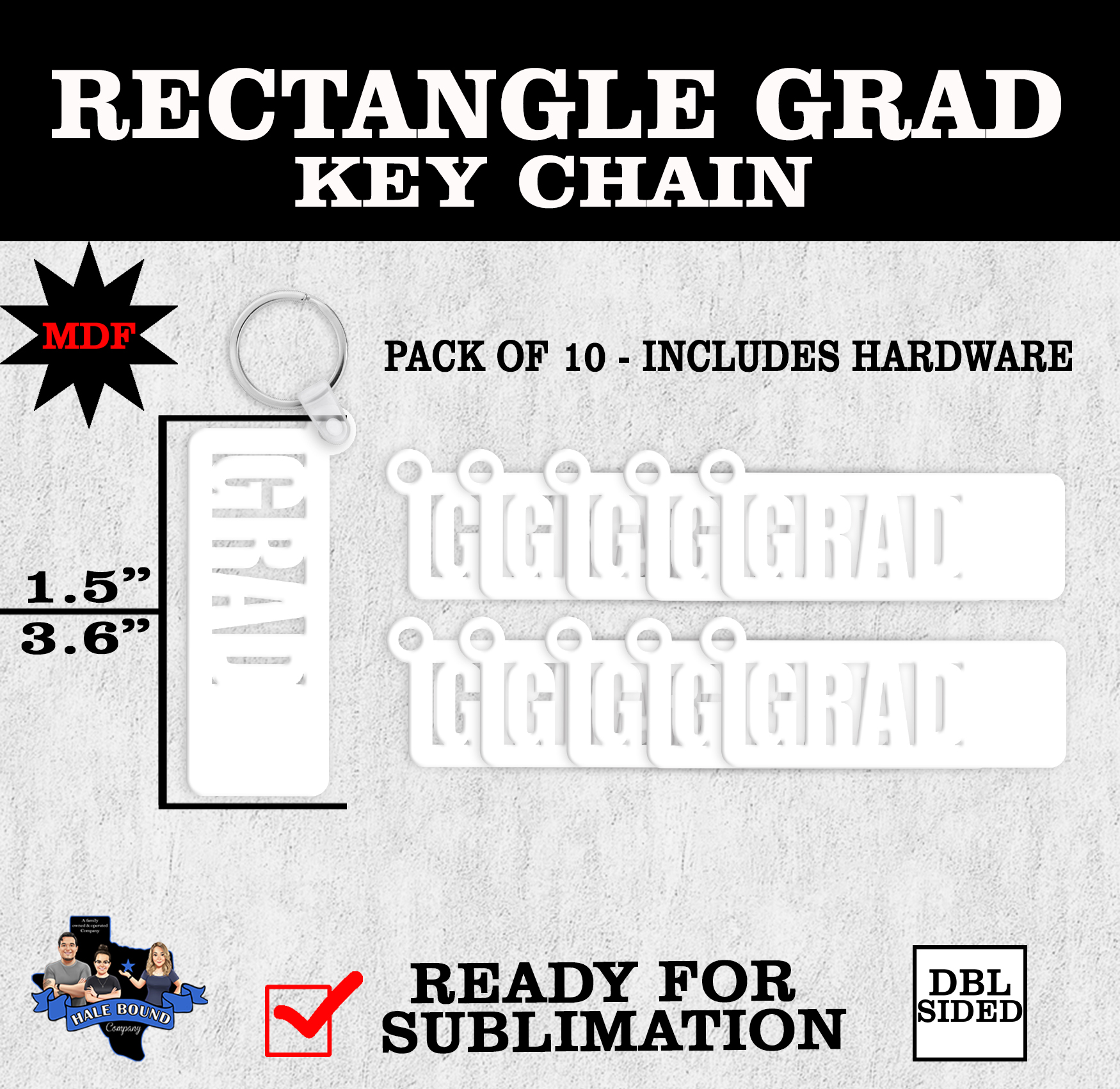 RECTANGLE GRAD MDF KEYCHAIN - FOR SUBLIMATION