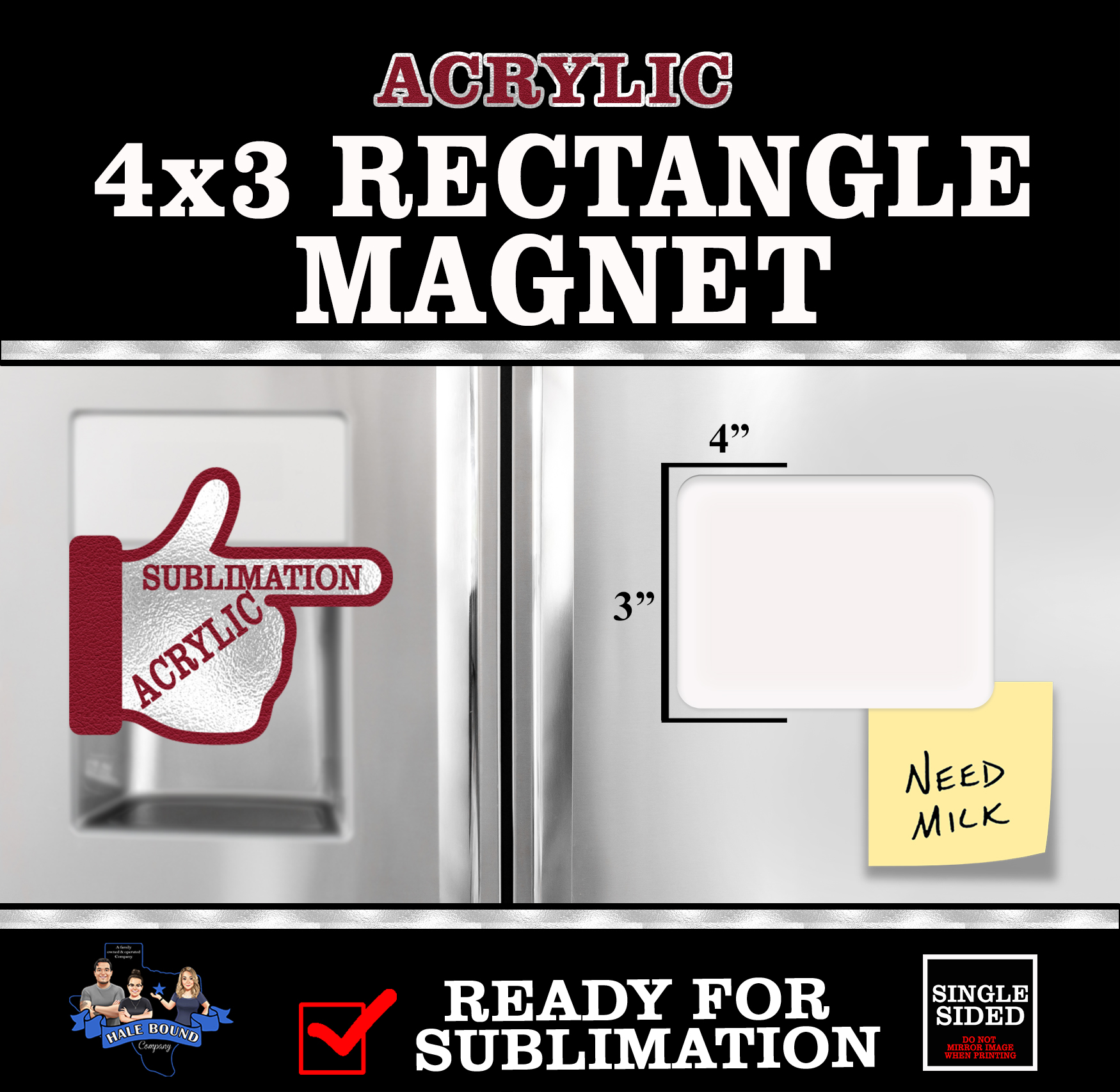 4X3 RECTANGLE SUBLIMATION ACRYLIC MAGNETS